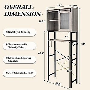AZODY Over The Toilet Storage Cabinet, Over The Toilet Storage with Adjustable Shelves and Sliding Door, Freestanding Bathroom Organizer Over Toilet for Bathroom, Grey
