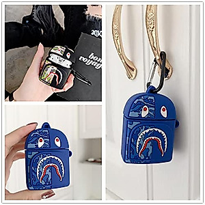 for Airpods 1 & 2 Fashion Shark Backpack Cover, Durable Shockproof Headphone Cover with Keychain Cute and Funny Cover, Cartoon Fashion Cover, 2 Pack