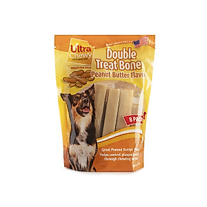 Ultra Chewy Double Treat Bones: Long-Lasting Dog Treats Made in USA for Large and Small Breeds, Highly Digestible, Ideal for Aggressive Chewers (Peanut Butter, 2 Value Packs)