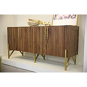 roomfitters 65” Wood TV Stand, 2 Door Media Console, Modern Credenza for Living Room, Mid Century Sideboard Buffet Cabinet, Japandi Entertainment Center with Storage (Walnut, Gold Legs)