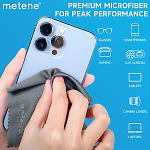 Metene 15 Pack Microfiber Cleaning Cloths (6"x7") in Individual Vinyl Pouches | Glasses Cleaning Cloth for Eyeglasses, Phone, Screens, Camera Lens and Other Delicate Surfaces Cleaner (Gray)