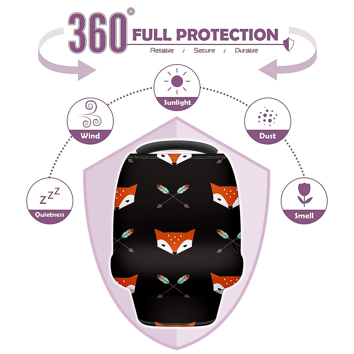 Baby Car Seat Stroller Covers Feather Arrows and Fox Nursing Cover Breastfeeding Scarf Soft Breathable Stretchy Infant Car Canopy Coverage Carseat Cover for Boys and Girls Multi Use