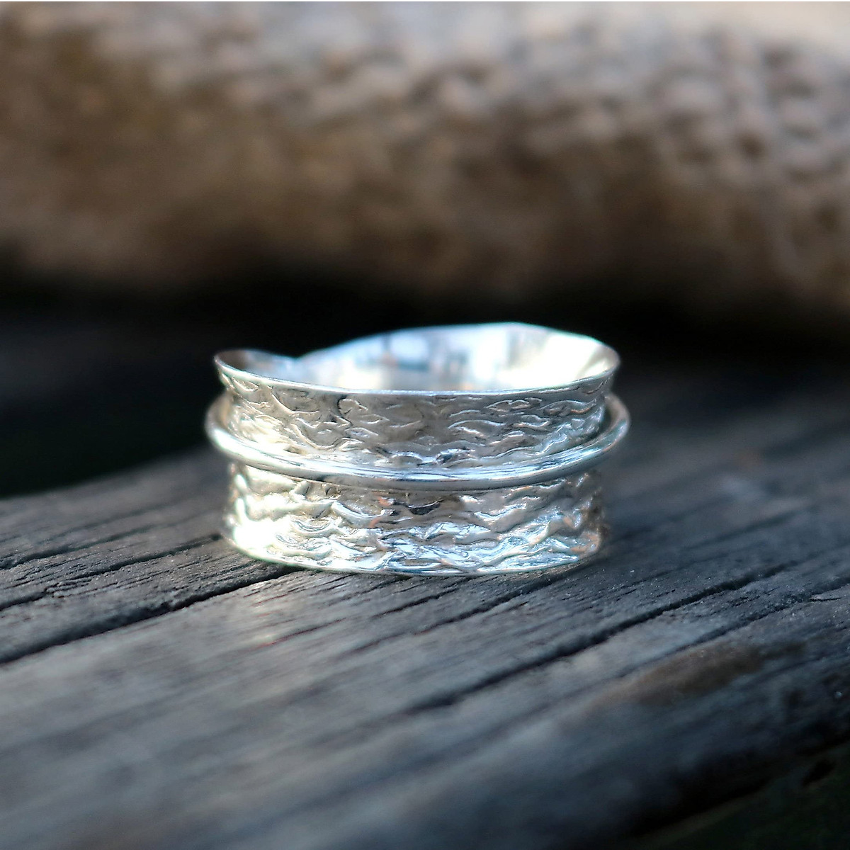 ENERGY STONE Simplicity Sterling Silver Meditation Spinner Ring (Style US63) (9.5)