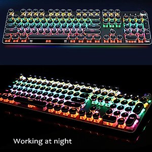 K820 Retro Steampunk Gaming Mechanical Keyboard-Blue Switch-RGB LED Backlit Illuminated Keyboard,USB Wired,Typewriter-Style,Plating 104 Key Round Keycaps,for Game and Office,for Laptop Desktop (Black)