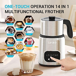 Livatro Electric Milk Frother,14-in-1 Milk Frother and Steamer | Dual Cups(20.3oz&13.5oz) | Memory Function | Automatic Hot&Cold Foam Maker and Milk Warmer for Coffee,Latte,Cappuccino,Hot Chocolate