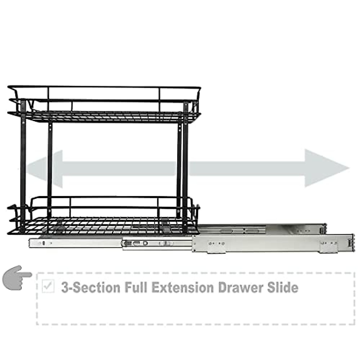 OCG Pull Out Cabinet Shlef 14" W x 18" D, 2 Tier Heavy Duty Slide Out Shelves, Pull Out Drawer for Cabinet, Black