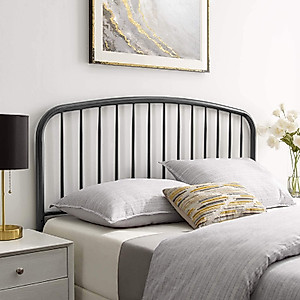 Modway Nova Modern Farmhouse Metal Full Headboard in Gray