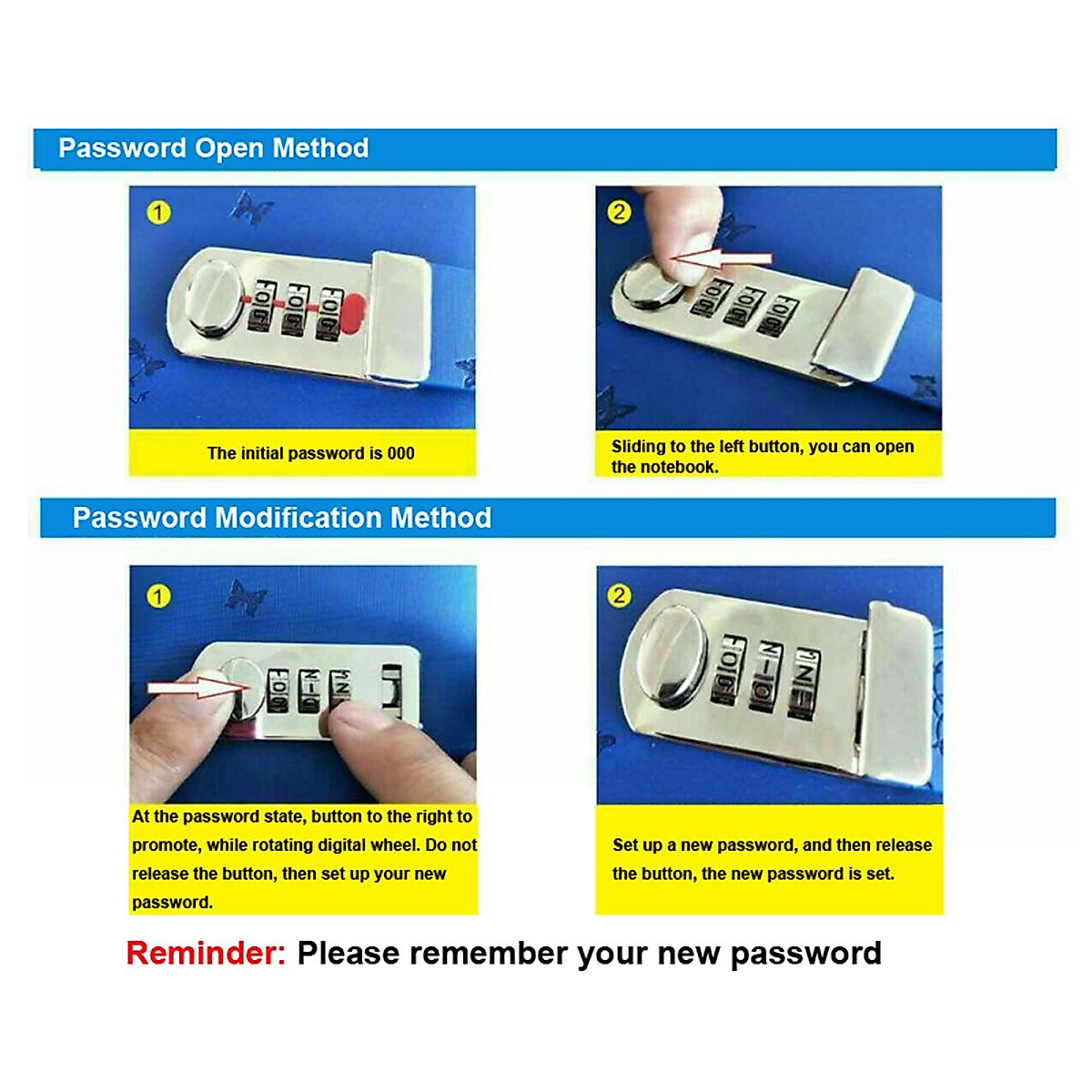 koboome PU Leather Diary with Lock, A5 Size Diary with Combination Lock Digital Password Journal Locking Journal Diary (Multicolor)