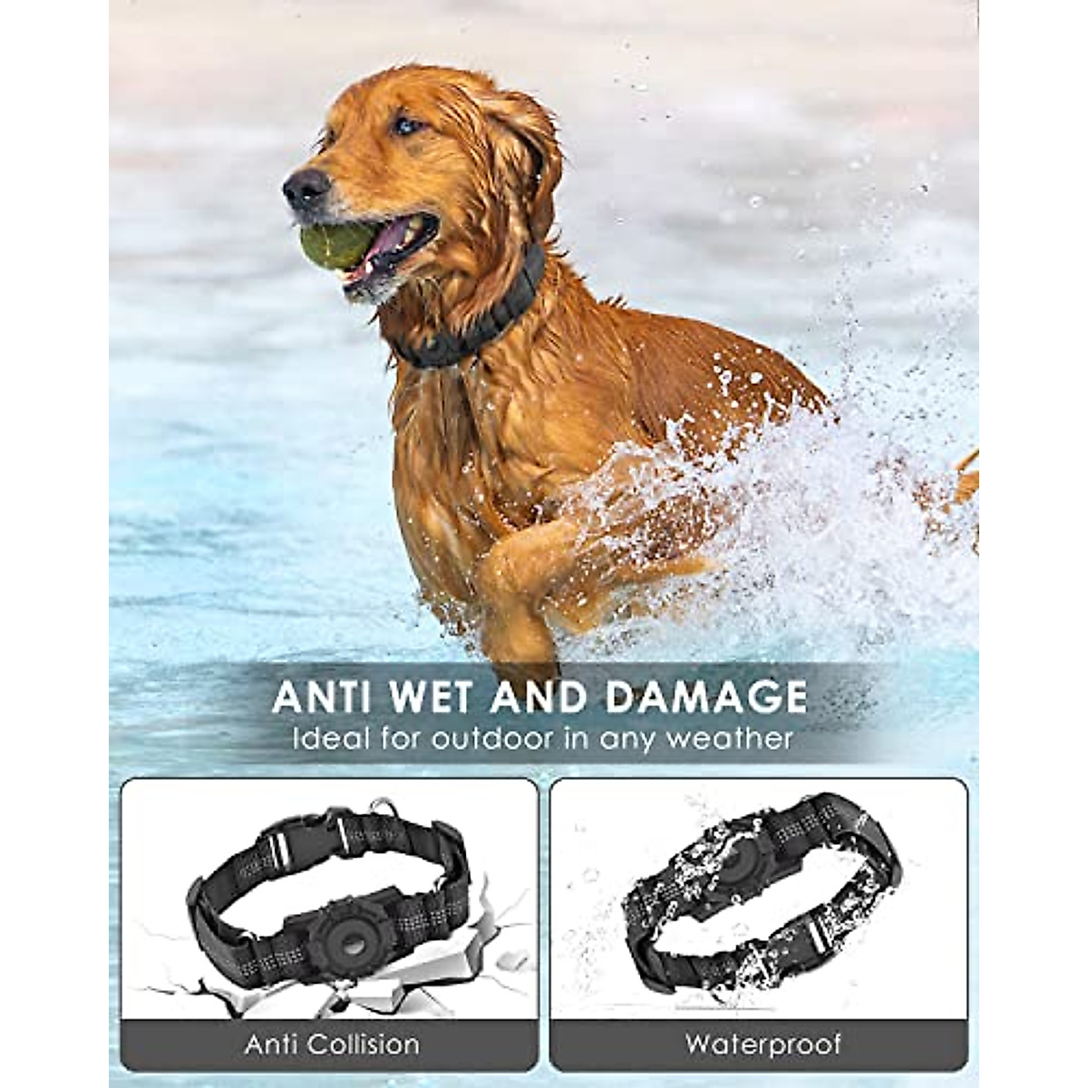 KATUMO AirTag Dog Collar, Reflective Dog Collar for Apple AirTag, Adjustable Soft Nylon Pet Collars with AirTag Holder for Medium Dogs (M, Black)