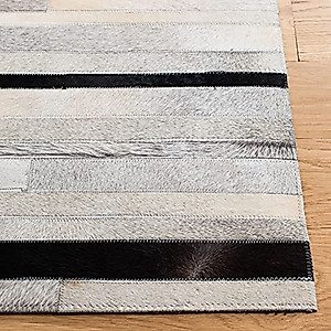 SAFAVIEH Studio Leather Collection 5' x 8' Ivory / Black STL816A Handmade Mid-Century Modern Leather Area Rug