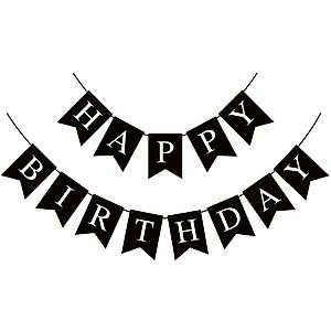 Black Happy Birthday Banner Birthday Sign for Backdrop Happy Birthday Decorations for Men Women Black Birthday Party Wall Door Bunting Banner Flag Birthday Tea Party Supplies
