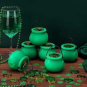 156 Pieces St Patricks Day Decorations Set Includes 6 Green Leprechaun Cauldron with Handle Lucky Leprechaun Pot 50 St. Patrick Lucky Shamrock Plastic Coins and 100 Shamrock Clover Confetti for Party