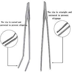 2 Pcs Feeding Tongs, Aquarium Tweezers Stainless Steel Straight and Curved Tweezers Set 27cm/10.6 inches Aquascaping Tools for Hold Worms, Reptiles, Lizards, Bearded Dragon (Silver)