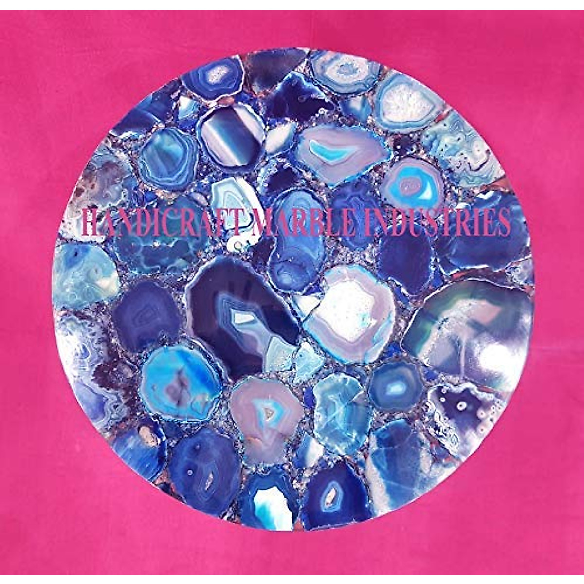 15" Inch Agate Table, Round Blue Agate Coffee Table with Hair Pin Style Metal Base, Stone Coffee Table, Agate Table Top, Agate Round Coffee Table, Agate Side Table Home Decor