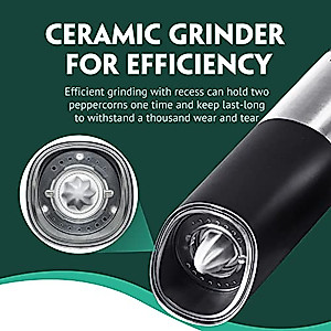 Automatic Salt and Pepper Grinder Set - Kitexpert Gravity Electric Salt and Pepper Mill Battery Operated - One Handed Operation with Light - Up to 5 Adjustable Grinding Levels