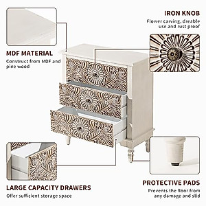 COSIEST 3 Drawers Accent Dresser, Vintage Small Accent Chest with 4 Wood Legs, Free-Standing Buffet Server Nightstand End Table for Bedroom, Living Room, Entryway