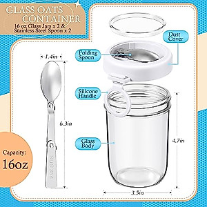 RTWDKFQ 2Pack Overnight Oats Containers With Lids and Spoons,16-Oz Glass Mason Jars Oatmeal Container, Leak-Proof Meal Prep Jars for Milk, Vegetable, and Fruit Salad Storage (White)