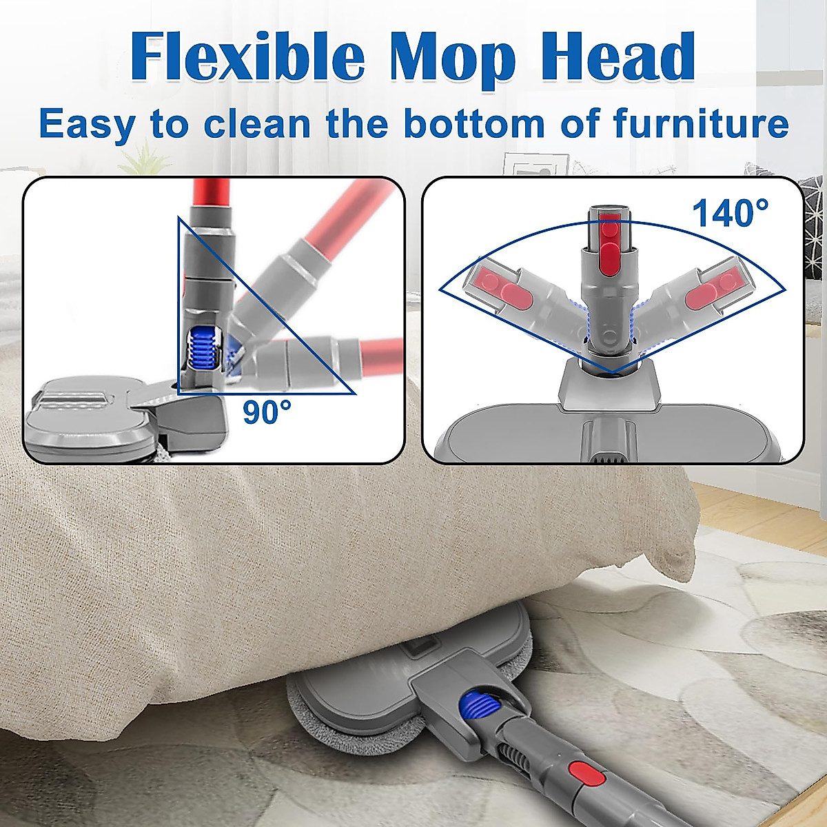 Electric Mop Head Compatible with Dyson V11 V10 V8 V7 Cordless Stick Vacuum Cleaner, Hardwood Floor Attachment wet and dry dual-use