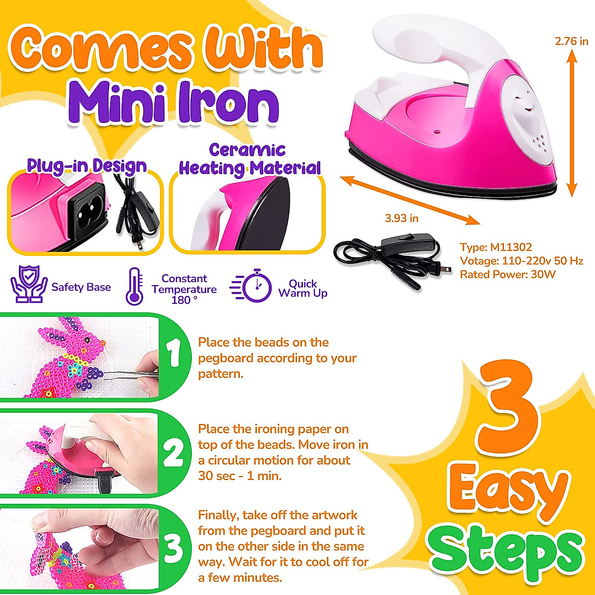 Goody King Board Fuse Beads Iron Set - Fuse Beads Set for Kids Crafts with Bead Pegboard and Aqua Pony Beads, Pixel Art and Craft Bead Kit (Large Set with Iron)