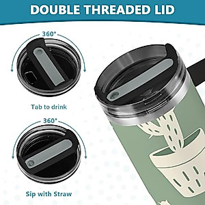 FRCSDIY Cactus Insulated Tumbler with Handle and Straw Lid,40oz Leakproof Stainless Steel Cup BPA-Free Water Bottle