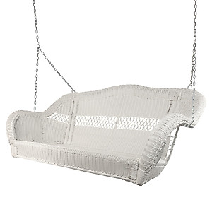 White Hand Woven Resin Wicker Hanging Porch Swing with Chain - Two Person