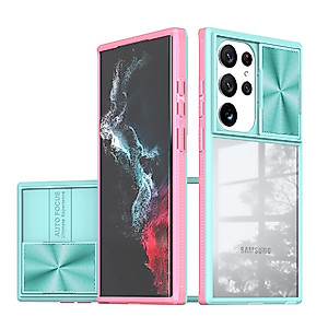 Asuwish Phone Case for Samsung Galaxy S22 Ultra 5G with Built in Camera Cover Slide Body Protection Slim Clear Bumper Cell Accessories Gaxaly S22ultra 22S S 22 22ultra G5 Women Men Girl Blue