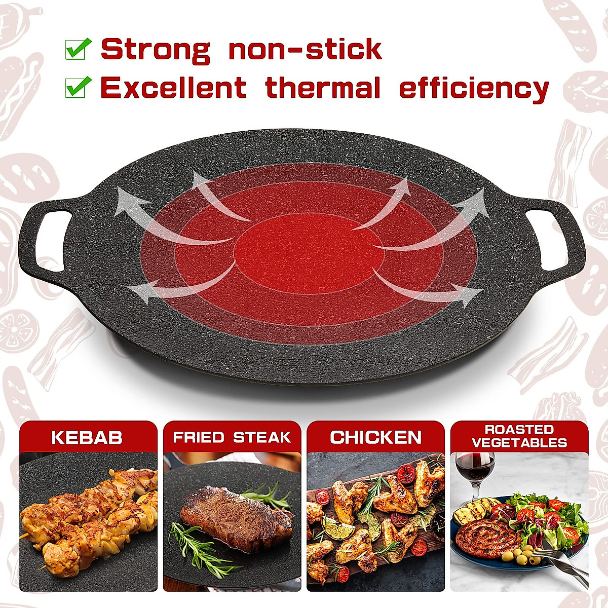 2 Pcs Korean BBQ Grill Pan 6 Layer Coating Non Stick Grill Round Griddle Pan with 2 Pcs Cover Bag for Gas Open Fire Camping Home Outdoor Stoves, Circular Size 13 Inches