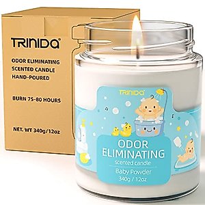 TRINIDa Baby Powder Odor Eliminating Candles for Home Scented, Eliminates 99% of Pet, Smoke, Food and Other Smells Quickly, Highly Fragranced Candle, Premium Soy Candles Gift Set for Women