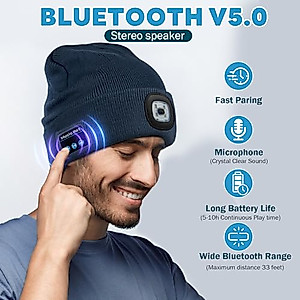 Bluetooth for Women Men Dad Beanie Hats with Light，Musical Knitted Cap with Headphone(Red)