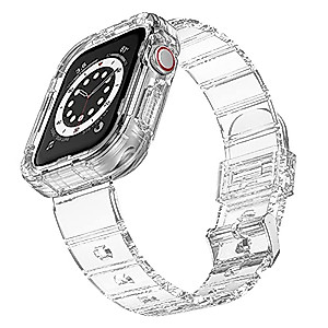 Jiunai compatible with Apple Watch Bands 42mm 44mm 45mm Transparent Clear Rugged Bumper Sports Crystal Bumper iWatch Band Strap Protective Case for Apple Watch Series 8 7 6 5 4 SE 2022 42mm 44mm 45mm