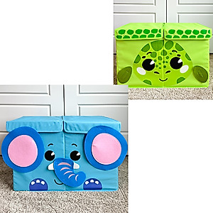 QUOKKA Toy Storage Box Elephant & Toy Storage Box Turtle Playroom Organizers