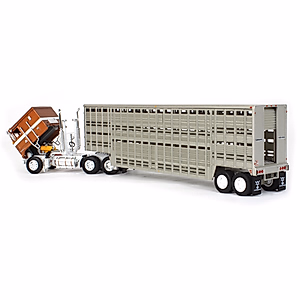 DCP 1/64 Brown Kenworth K100 COE Flattop with 45ft Wilson Vintage Livestock Trailer 60-1814