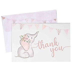 GSM Brands Thank You Cards for Baby Shower with Girl Theme - 20 Cards with Envelopes (4 inch x 6 inch)