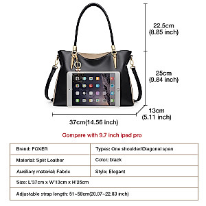 Leather Handbags for Women, Split Leather Large Capacity Zipper Closure Ladies Top-handle Handbags Womens Roomy Tote Purses Women's Fashion Shoulder Bag Handbag (Black)