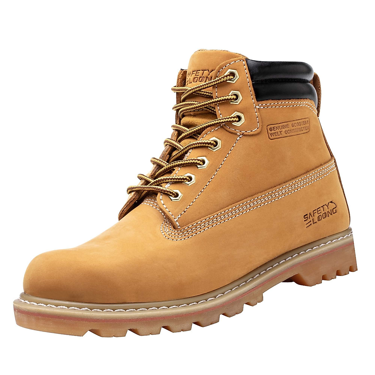 SAFETY LOONG Work Boots for Men Soft Toe Non Slip Rubber Sole Comfortable Full Grain Leather Waterproof Goodyear Welt Construction Shoes 10.5