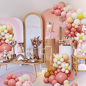 RUBFAC Pink Balloon Arch Kit, 147pcs Boho Blush Daisy Balloons Retro Dusty Pink Nude Sand White Brown Balloon for Valentine's Day Baby Shower Birthday Wedding Retro Hippie Groovy Party Decorations