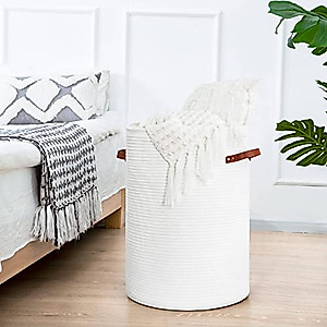 CHICVITA Tall Laundry Basket with Lid, White Clothes Laundry Hamper for Nursery, Cotton Rope Storage Basket for Clothes, Blankets, Toys, Laundry Bin, 15 x 20 inches