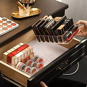 LoengMax Makeup Organizer, Eyeshadow Palette Organizer, 7 Section Acrylic Divided Palette Holder, for Eyeshadow Palettes, Contour Kits, Blush(Clear, 7.48x 6.3 x 1.77 in)