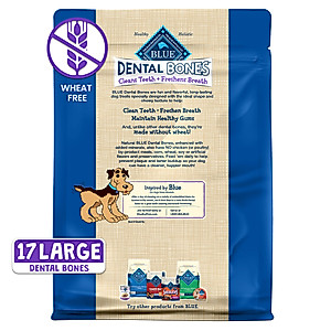 Blue Buffalo Dental Bones for Large Dogs 50 lbs. & Above, Daily Dental Dog Treats, Cleans Teeth & Freshens Breath, 27-oz. (17 Bones)