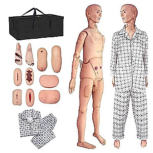 LVMMO 170cm Life Size Patient Care Manikin Training CPR Simulator Basic Geri Nursing Skills Geriatric Human Model Mannequin Full Body for Students Education Teaching Medical Training Skills
