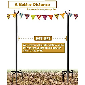 Derkniel 10 FT Outdoor String Light Pole Stand for Garden Lawn, Adjustable Globe Patio Light Post for Hanging Outside Decorate Lighting, 2 Packs