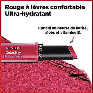 Lipstick by Revlon, ColorStay Ultimate Suede Lipstick, High Impact Lip color with Moisturizing Creamy Formula, Infused with Vitamin E, 025 Socialite, 0.09 Oz