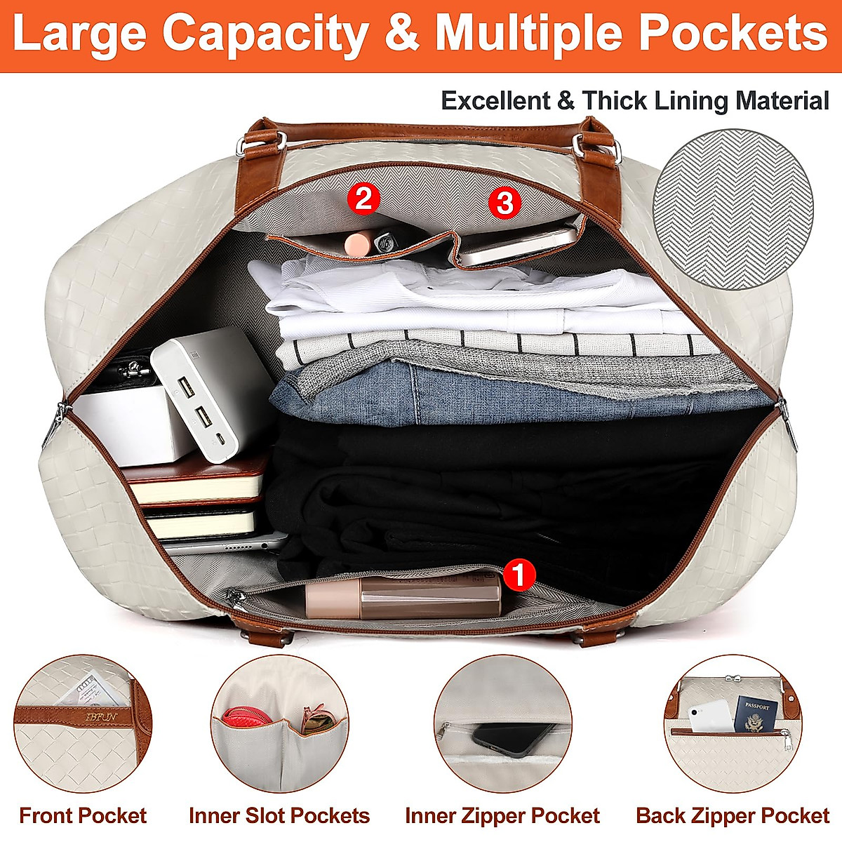IBFUN Overnight Bags for Women, Large Travel Duffel garment Bag for Women with Shoes Compartment, Carry on Bag for Airplanes Men Leather Travel Business Essential Toiletry Gift 3Pcs