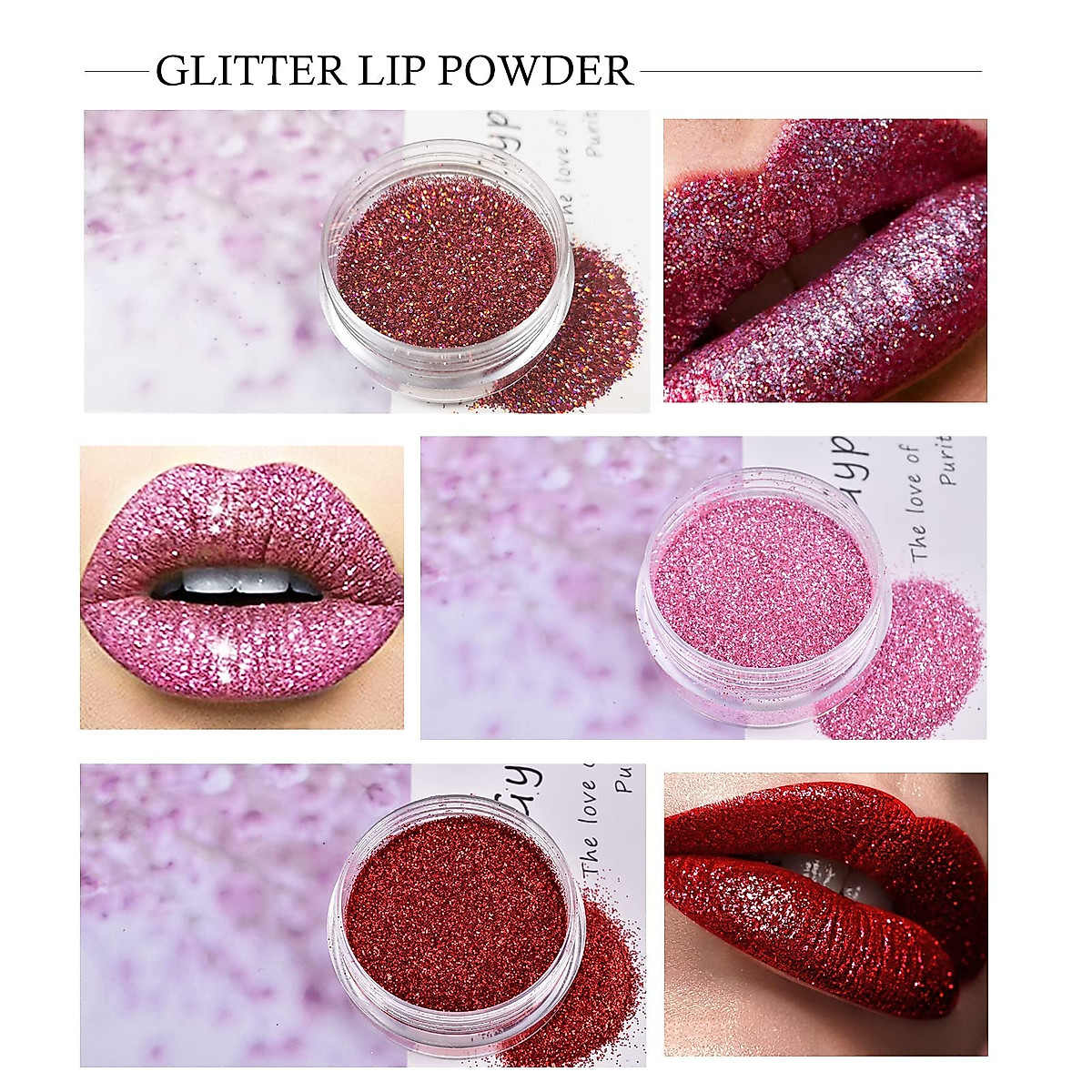 Kawaii Kisses Glitter Lip Kit, 4 Colors Glitter Lip Kit Gloss, Shiny Diamond and Metallic Lip Glitter Makeup Lipstick Lip Gloss Glitter Lipstick, Glitter Lips Makeup with Lip Primer and Brush(A)
