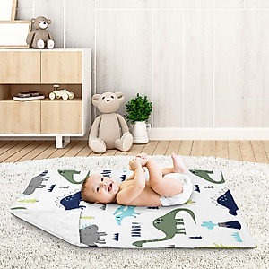 Sweet Jojo Designs Modern Dino Mod Dinosaur Baby Boy Receiving Security Swaddle Blanket for Newborn or Toddler Nursery Car Seat Stroller Soft Minky - Blue, Green and Grey