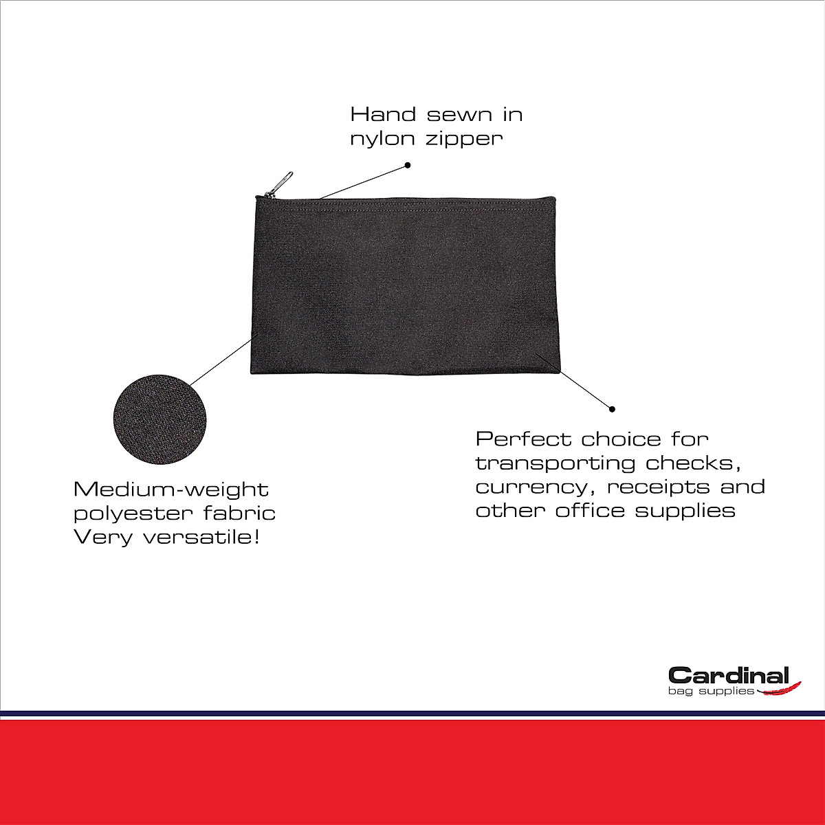 Cardinal bag supplies Multipack of 2 Compact Zipper Cloth Pouches,11 x 6 inches (Black)