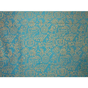 100% Silk Dupion Fabric Blue with Gold Print 40" 27mm DupPr40[1]