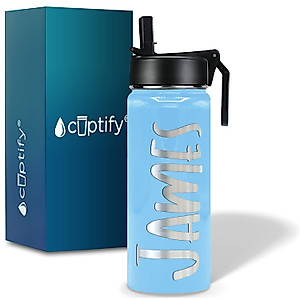 Personalized Kids Water Bottle with Straw Lid on Pastel Blue Gloss for School Engraved Custom Children Name 18 oz Modern Insulated Stainless Steel