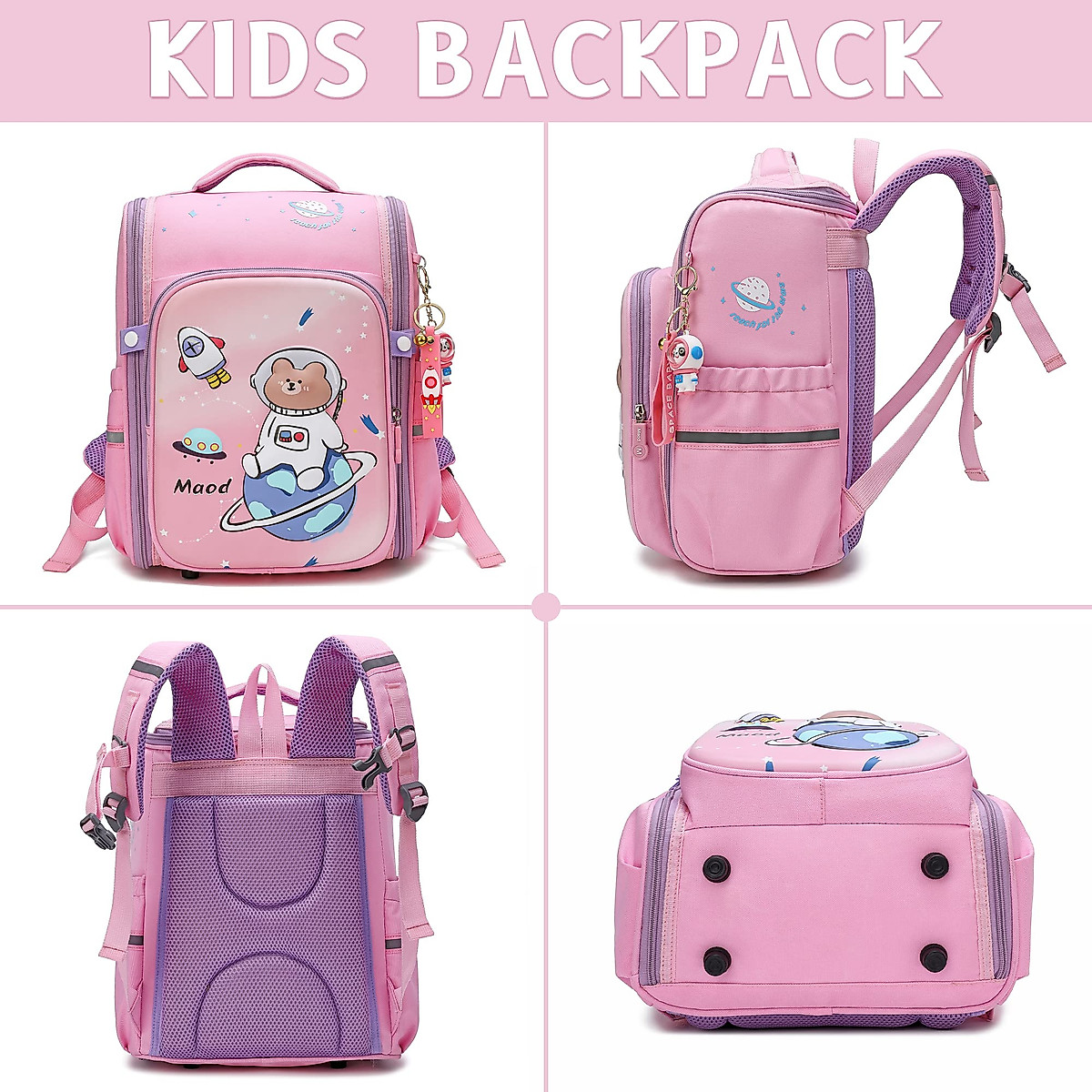 Maod Girls Backpacks for Kids Elementary School Backpack With Pencile Case & Cute Keychain (Pink)