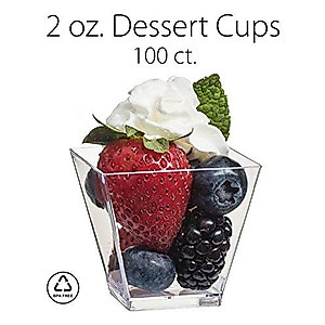 Zappy 100 Ct Elegant Square Mini Cube 2oz Clear Tasting Sample Shot Glasses 100 Ct Dessert Cups Disposable Plastic